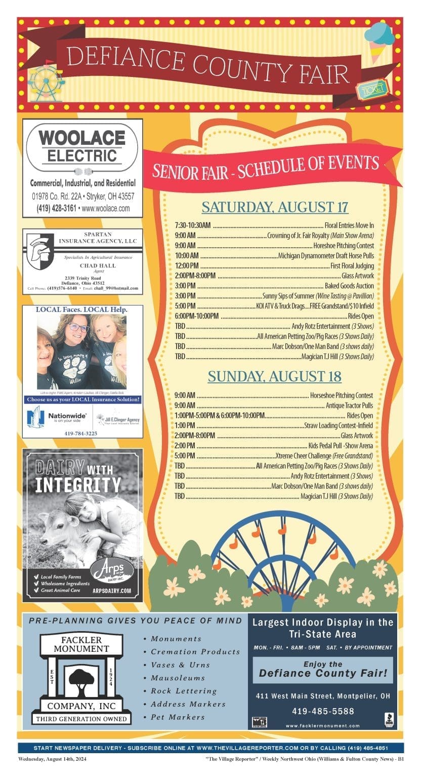 2024 Defiance County Fair Schedule - The Village Reporter
