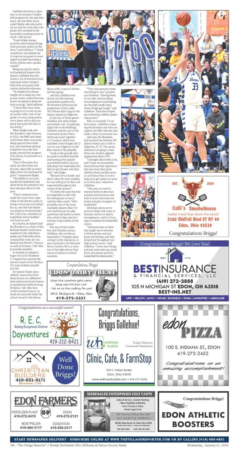 Briggs Gallehue Newest Member Of Edon’s 1,000-Point Club - The Village ...